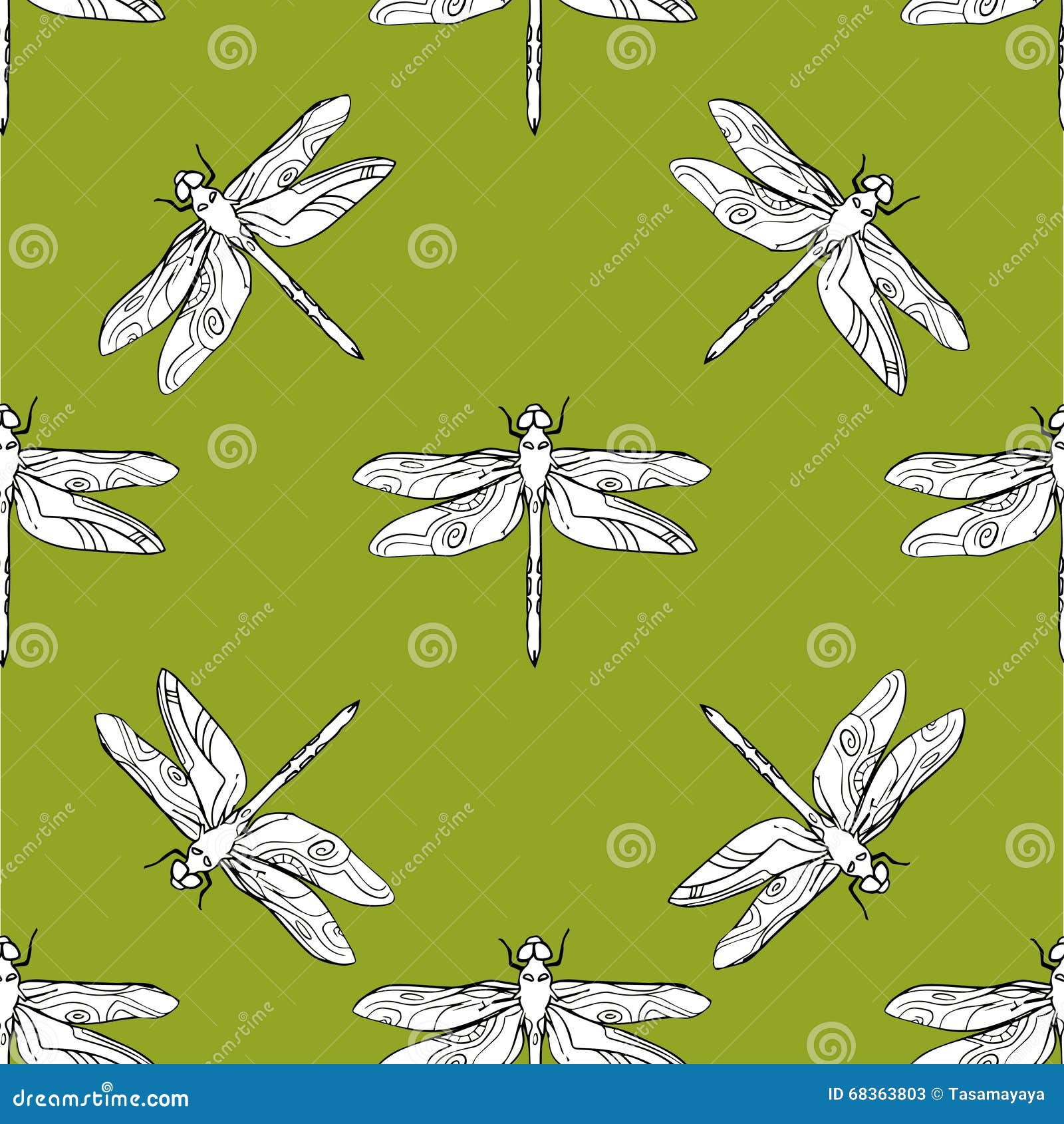 Dragonfly Seamless Pattern Vector Hand Drawn Illustration Stock Vector ...