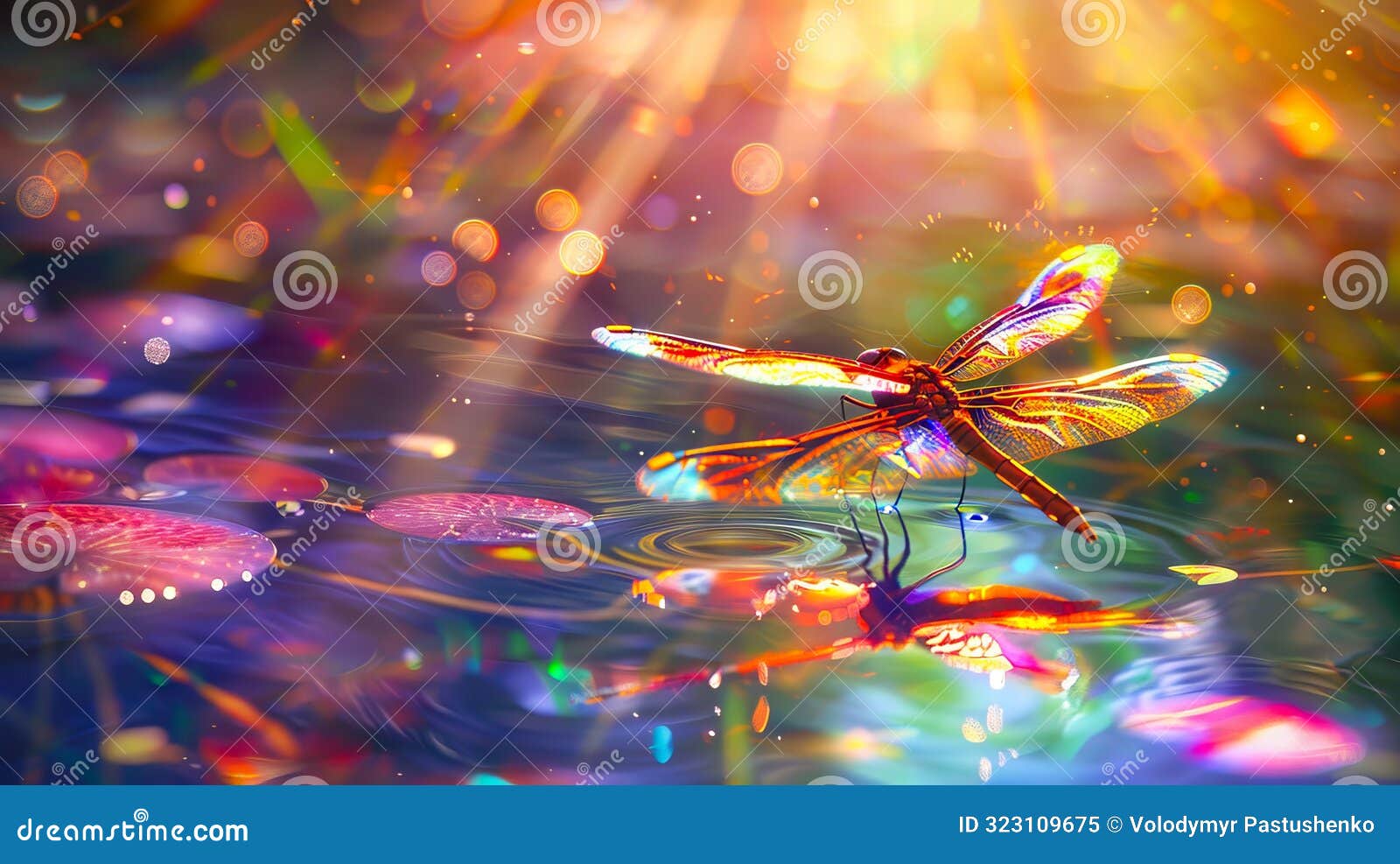 Dragonfly in the Water with Sun Rays Stock Image - Image of ...