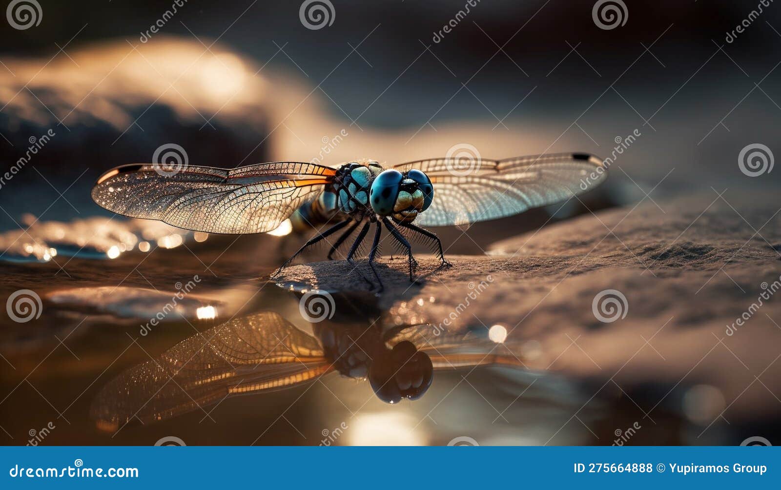Dragonfly Wing Shimmers in Tranquil Pond Reflection Generated by AI ...