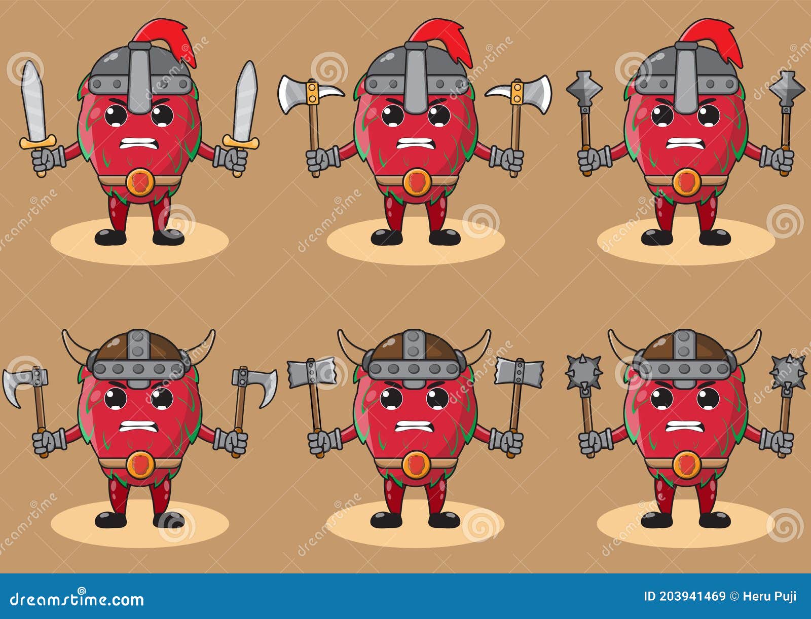 Cartoon of Dragon Fruit Knight with Dual Weapon. Hand Up Pose. Pitaya ...