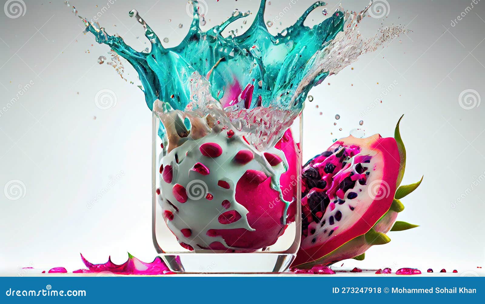 Dragonfruit Smoothie-Juice Splashing or Dripping on White Backdrop AI ...