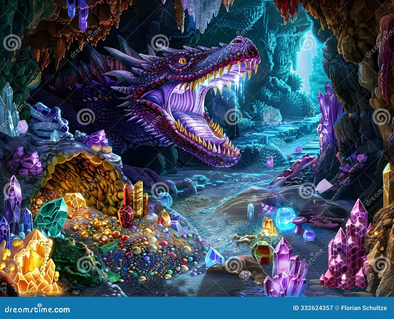 Dragons Cave Filled with Sparkling Treasures and Gems Stock ...