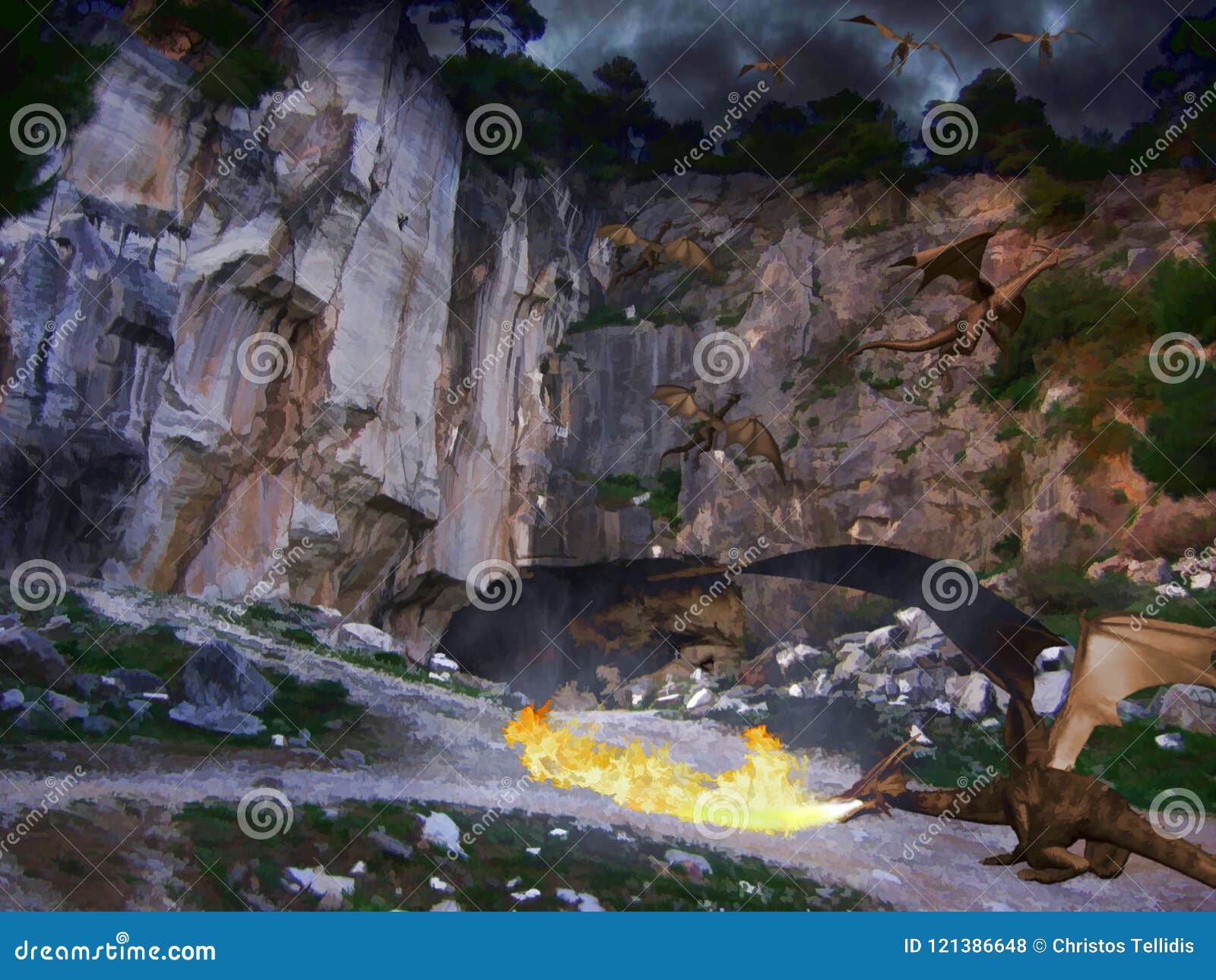 Dragons Dark Cave. Digital Illustration Art. Stock Illustration ...