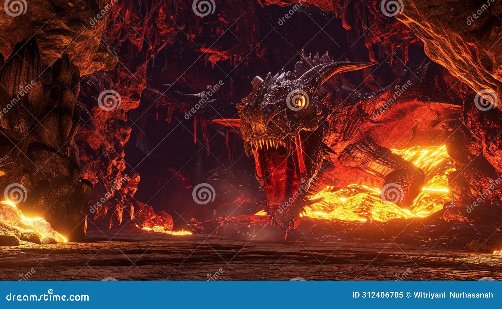 Dragons Lair in Volcanic Cavern . Generative Ai Stock Illustration ...