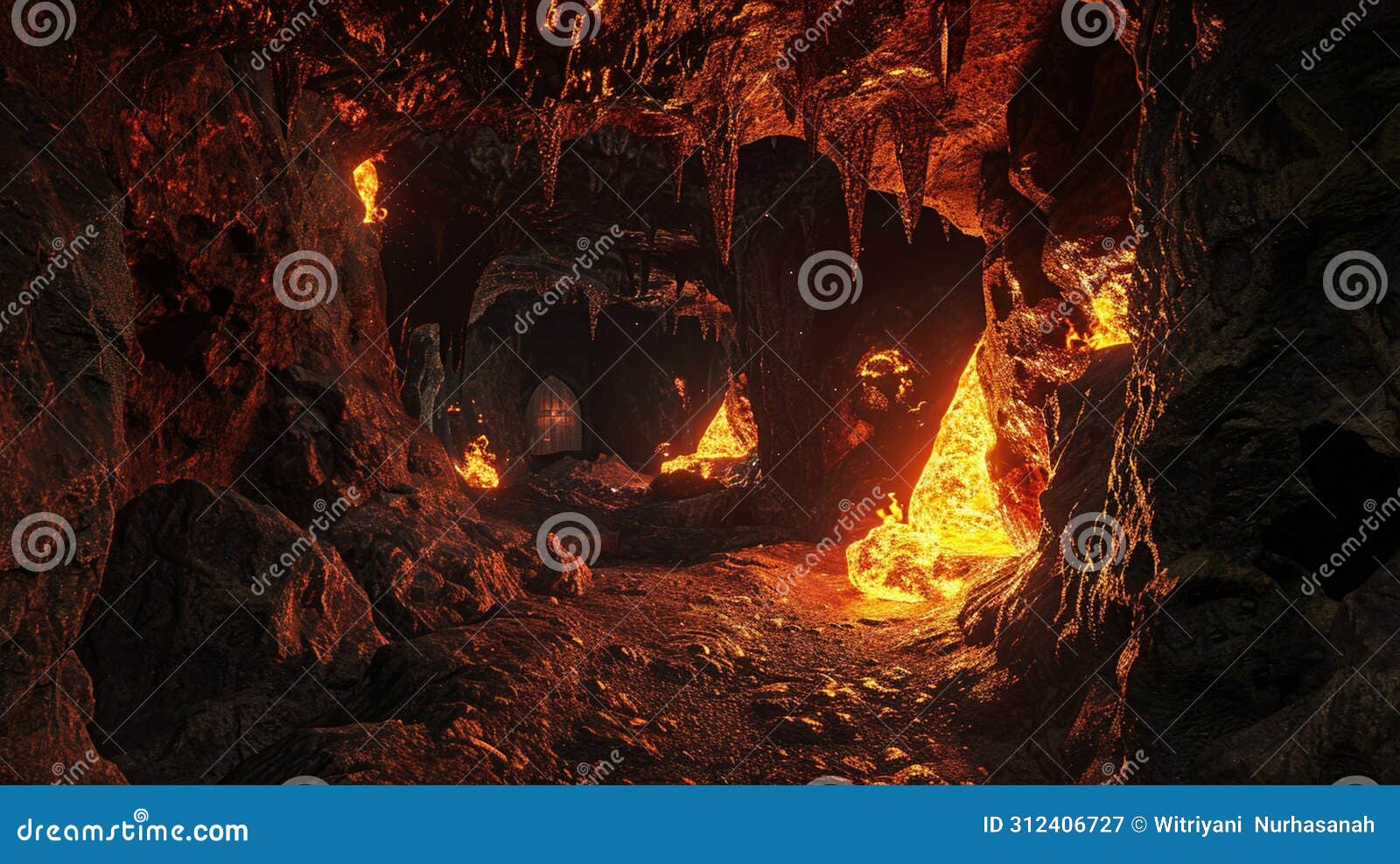 Dragons Lair in Volcanic Cavern . Generative Ai Stock Illustration ...