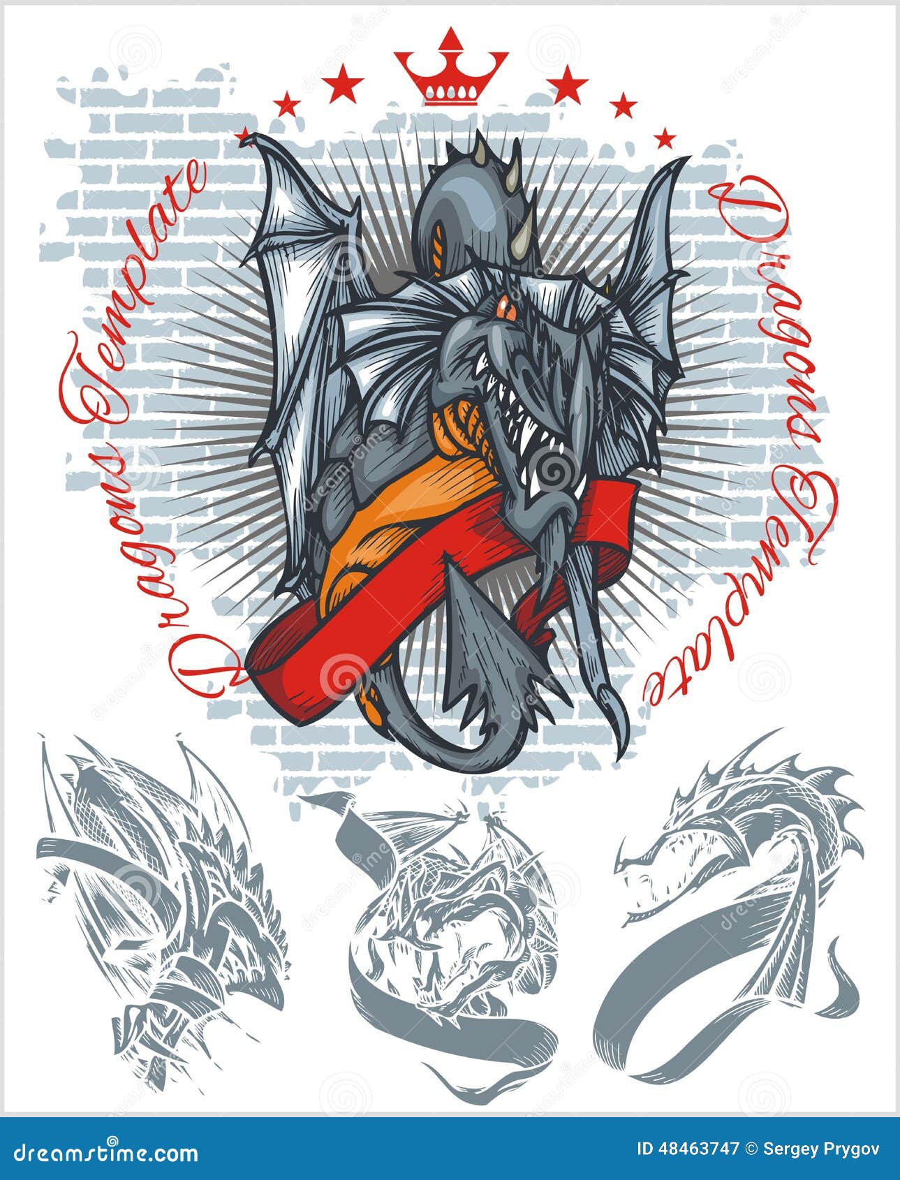 Dragons and Ribbons - Vector Set. Stock Stock Vector - Illustration of ...