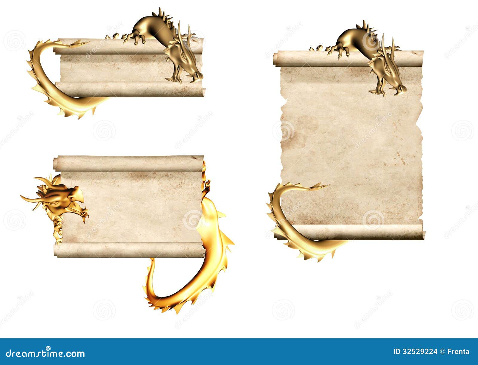 Dragons and Scrolls of Old Parchments Stock Illustration - Illustration ...