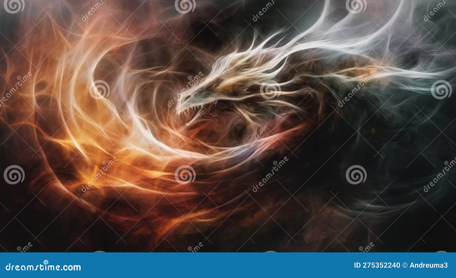 Dragons Smoke and Fire in the Darkness. Generative AI Stock ...