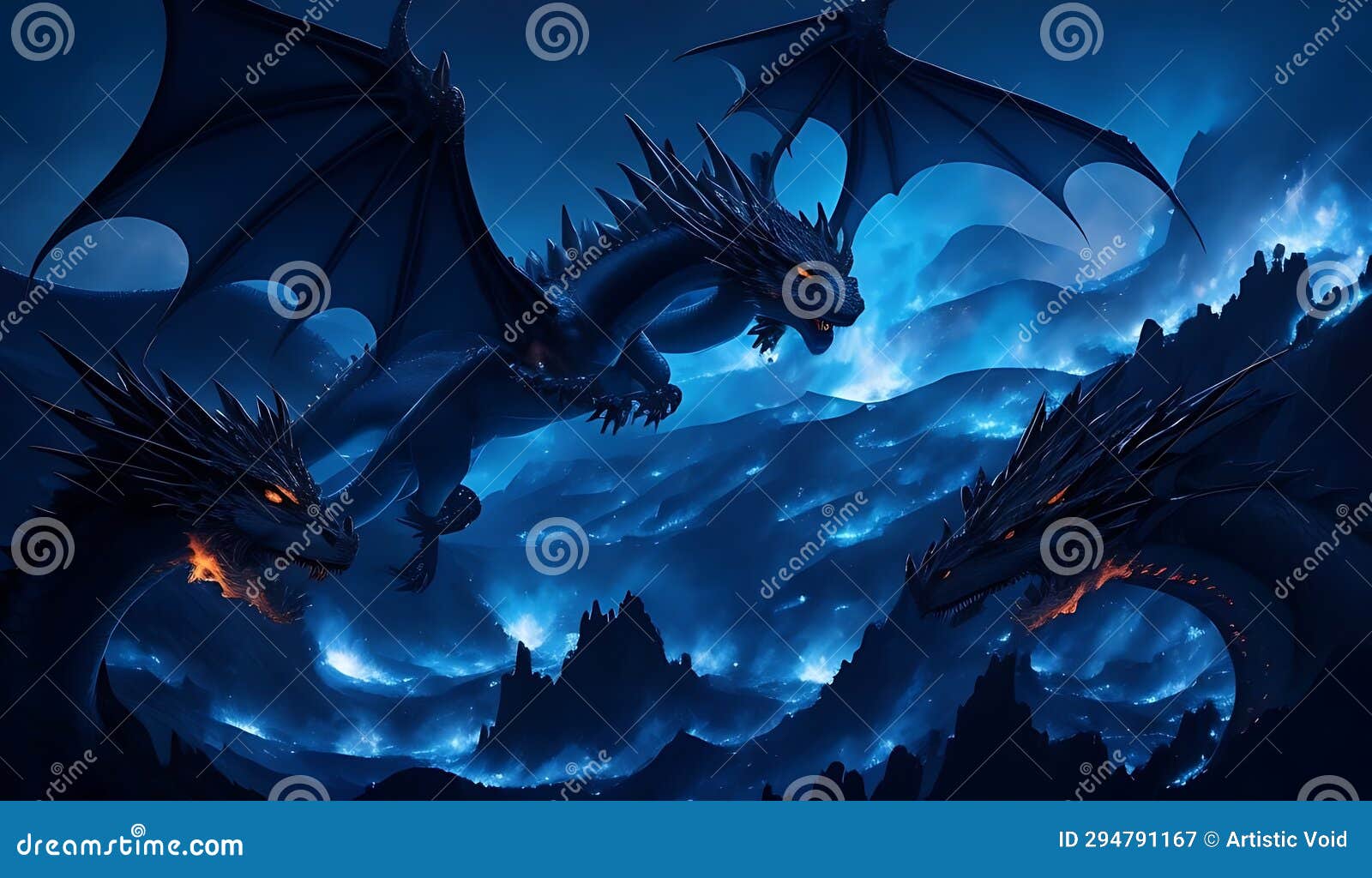 Dragons Soaring Over Mystical Ocean, Surrounded by Mountains, Clouds ... Dragons Soaring Over Mystical Ocean, Surrounded by Mountains, Clouds ...