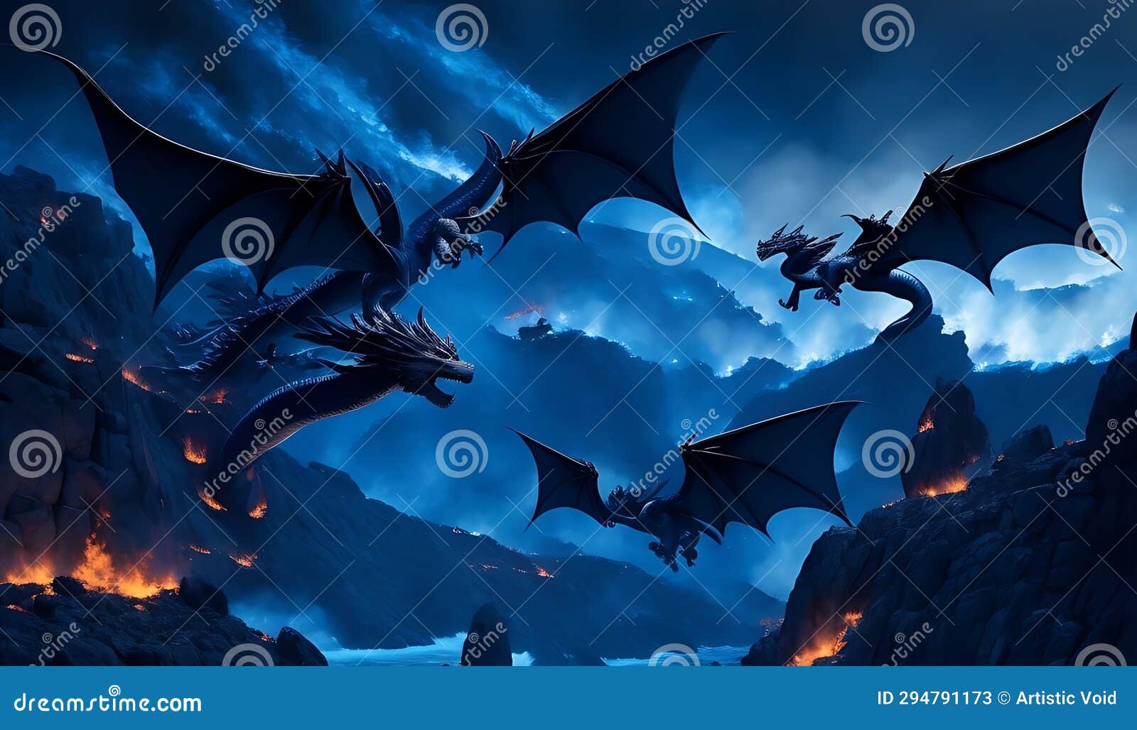 Dragons Soaring Over Mystical Ocean, Surrounded by Mountains, Clouds ... Dragons Soaring Over Mystical Ocean, Surrounded by Mountains, Clouds ...