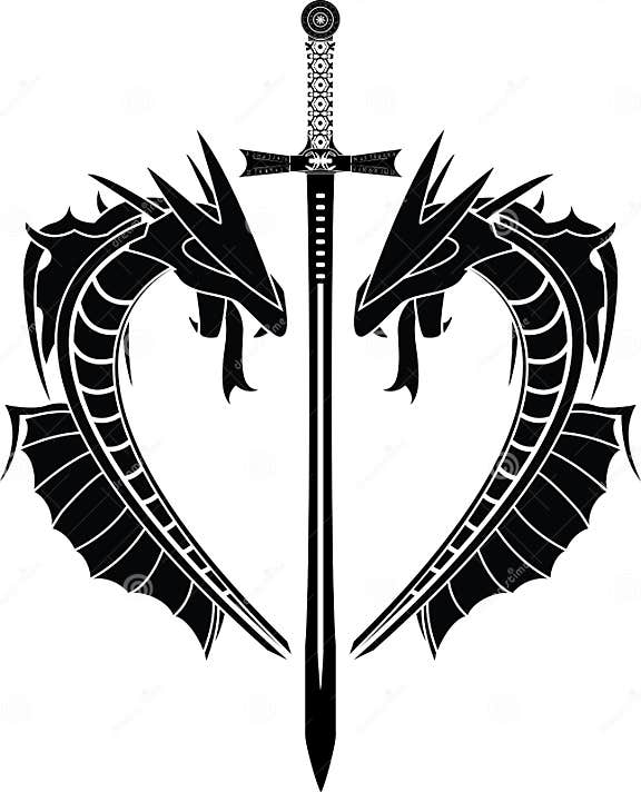 Dragons and sword stock vector. Illustration of black - 15005084