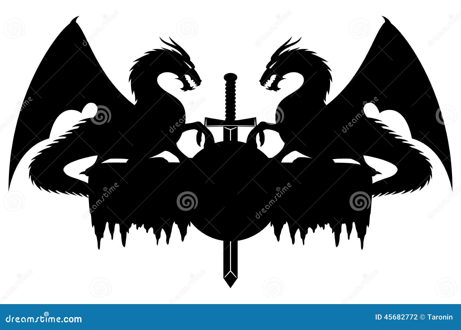 Dragons and sword. stock vector. Illustration of element - 45682772