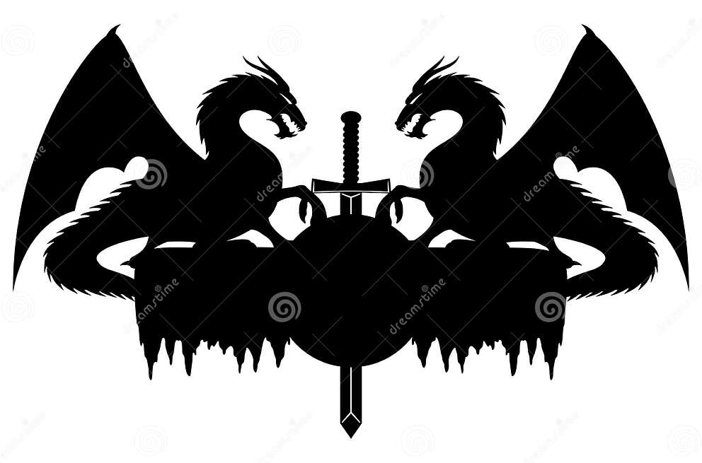 Dragons and sword. stock vector. Illustration of element - 45682772