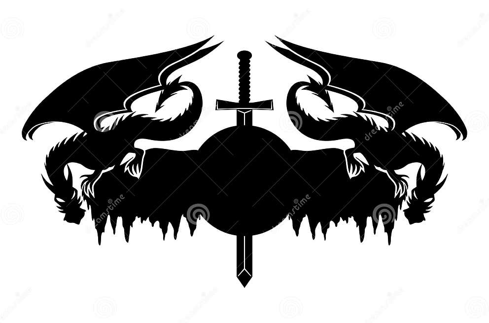 Dragons and sword. stock vector. Illustration of flying - 43328091