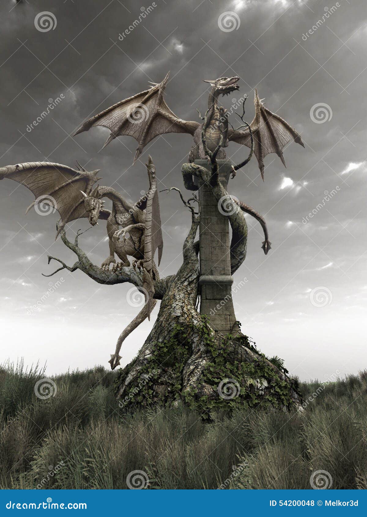 Dragons On A Tree Stock Photography | CartoonDealer.com #54200048