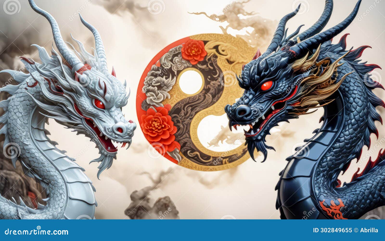 Dragons Yin And Yang Warriors Of Opposites Two Fantastic Chinese Dragons Stock Illustration