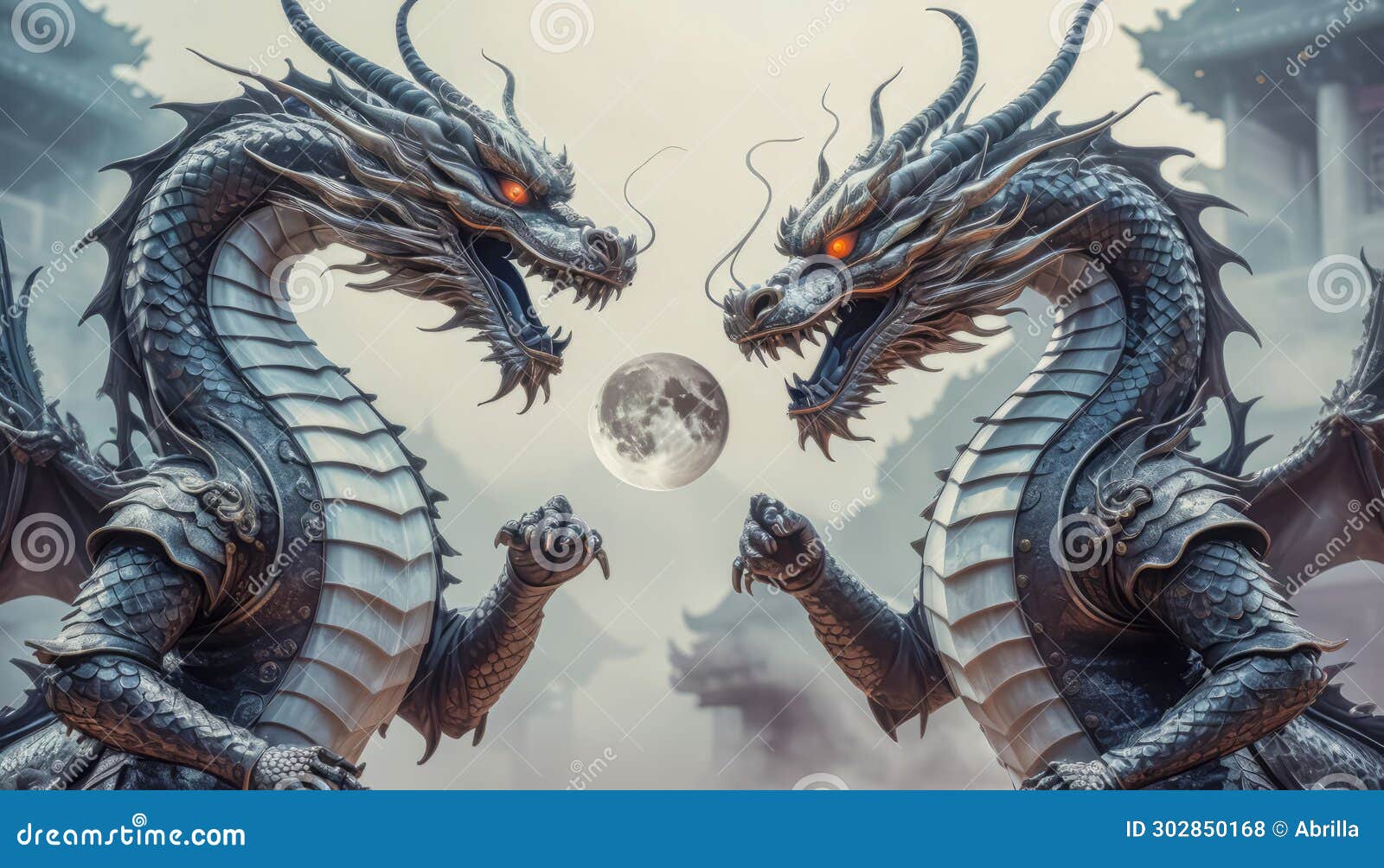 Dragons Yin And Yang Warriors Of Opposites Two Fantastic Chinese Dragons Stock Illustration