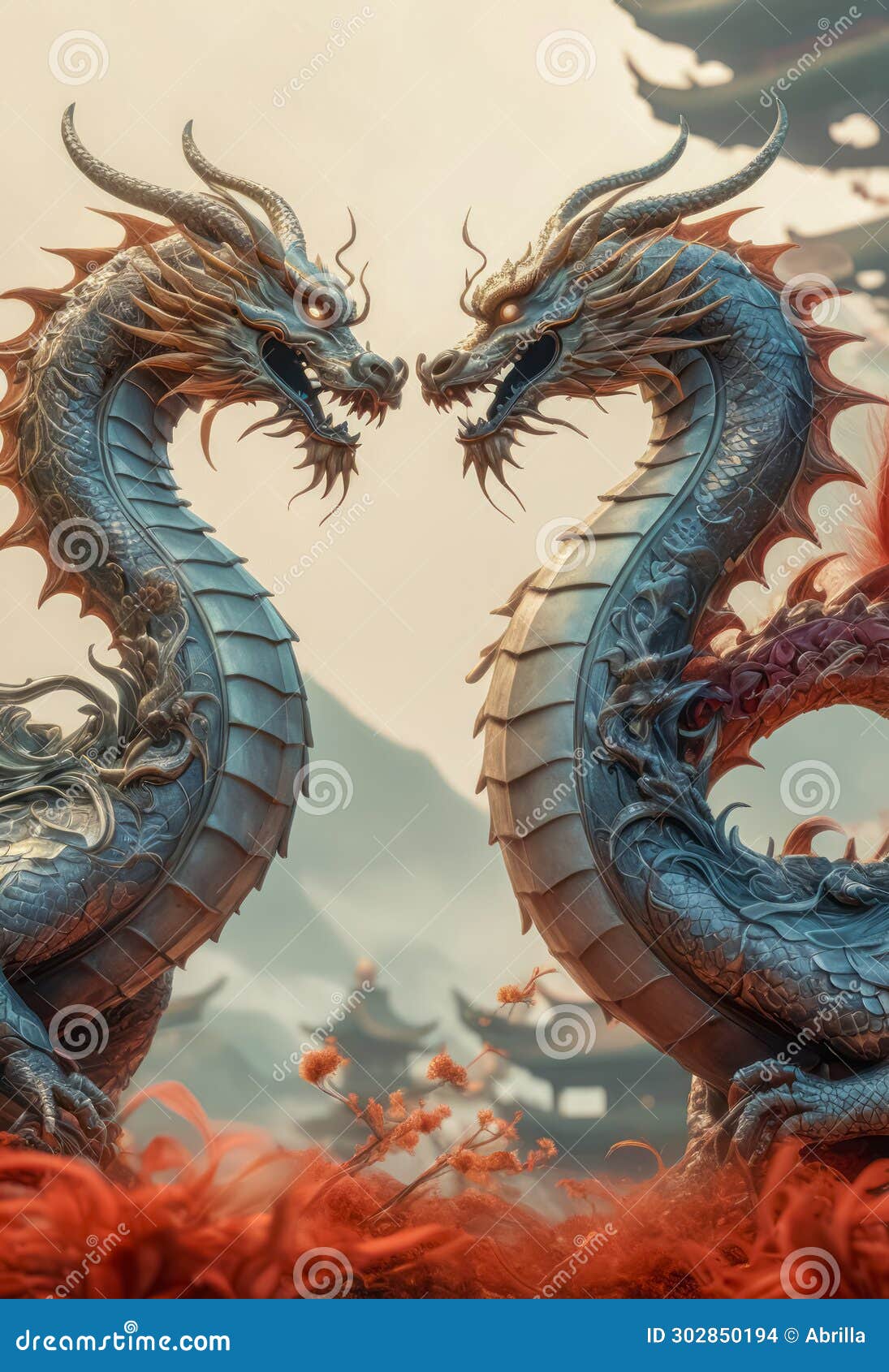 Dragons Yin And Yang Warriors Of Opposites Two Fantastic Chinese Dragons Stock Illustration