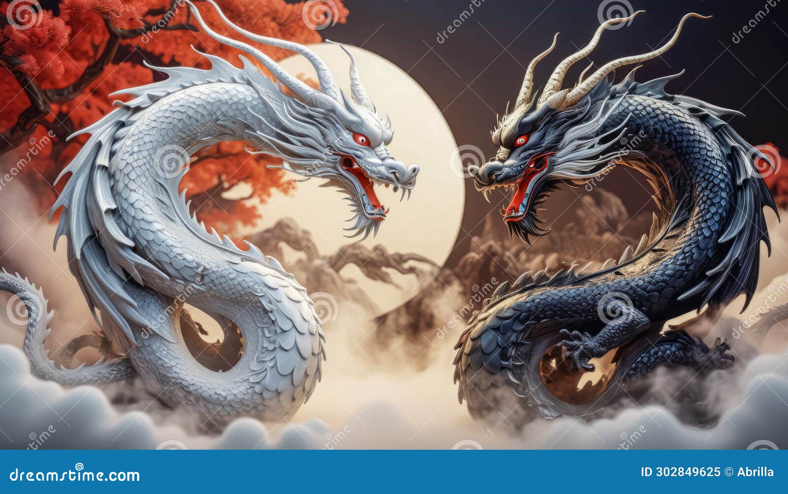 Dragons Yin And Yang Warriors Of Opposites Two Fantastic Chinese Dragons Stock Illustration