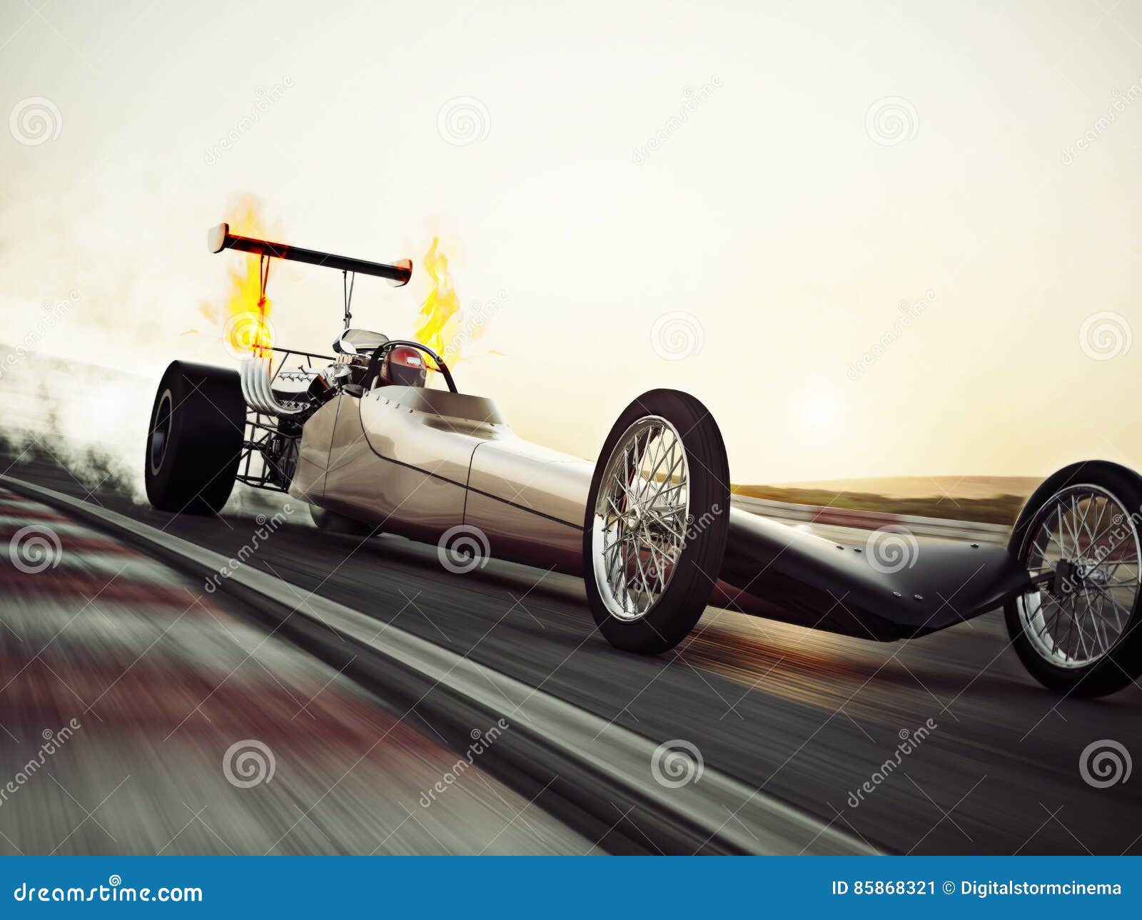 Dragster Racing Down the Track with Burnout. Stock Illustration ...