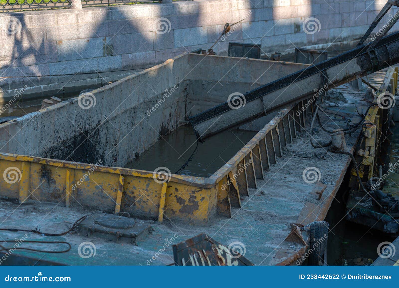 Drain Chute of a River Dredger. Floating Dredger in Action Stock Photo ...