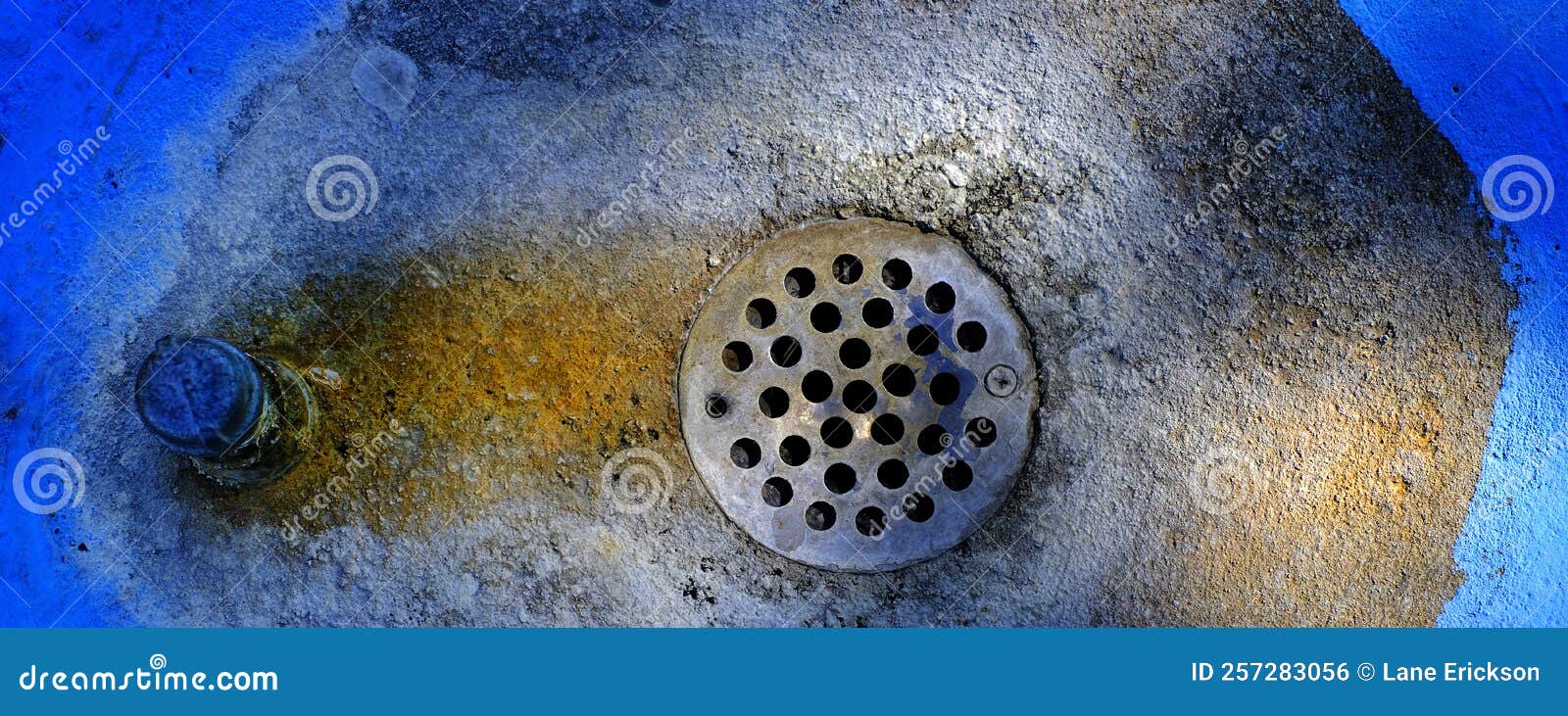 Drain in Circle of Blue with Stains Stock Photo - Image of steel ...