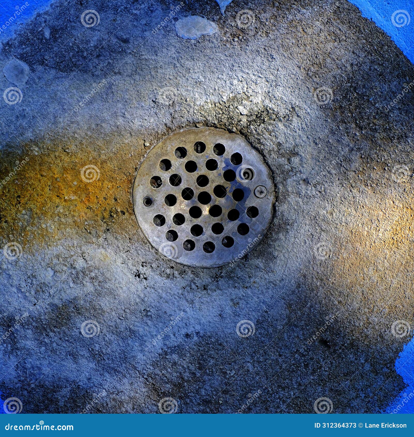 Drain in Circle of Blue with Stains Stock Image - Image of looking ...