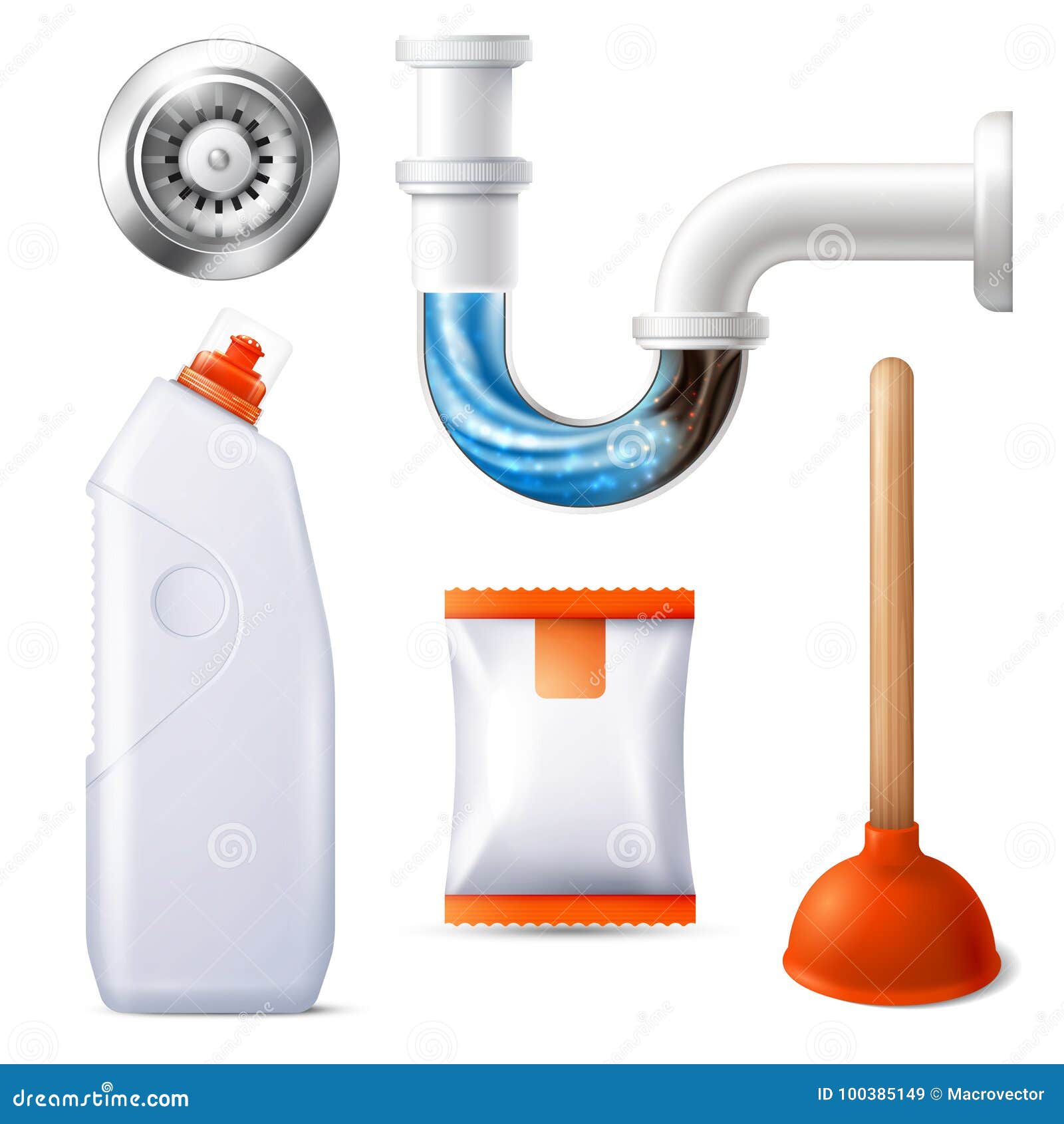 Drain Cleaner Icon Set stock vector. Illustration of clogged - 100385149