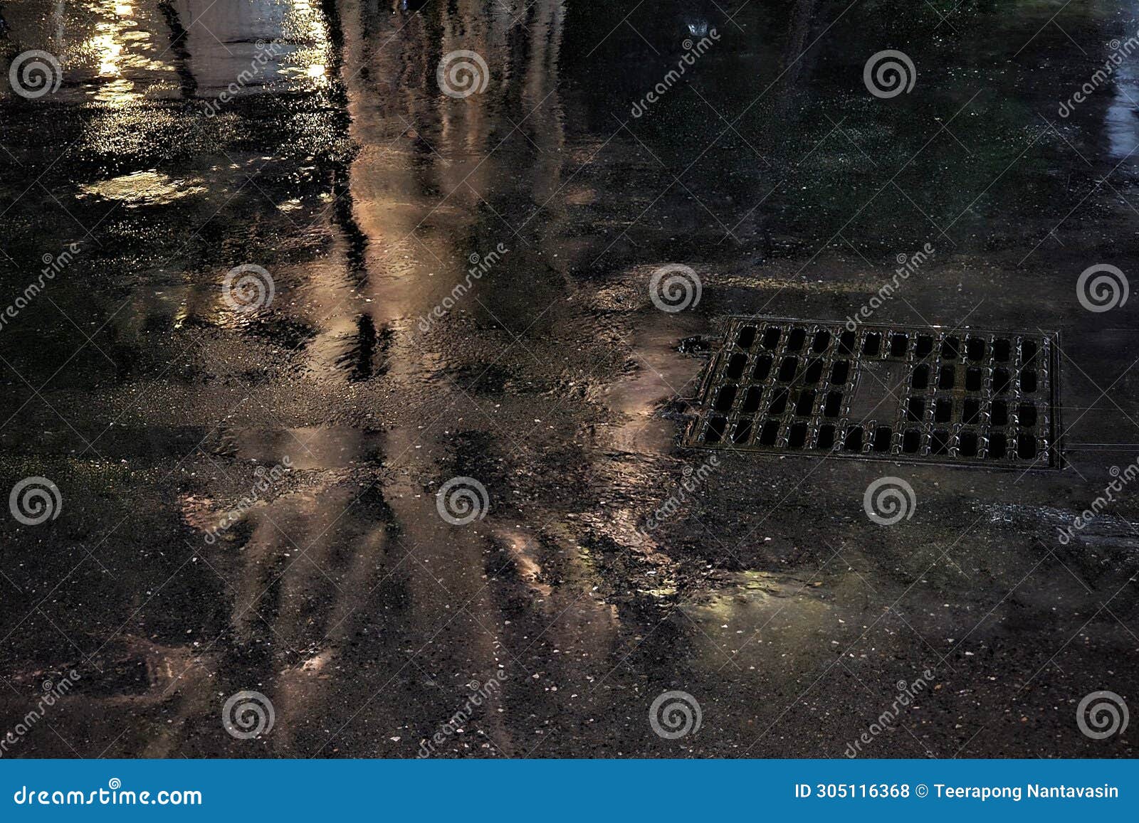Drain on the Ground in Rainy Night. Stock Photo - Image of drainage ...