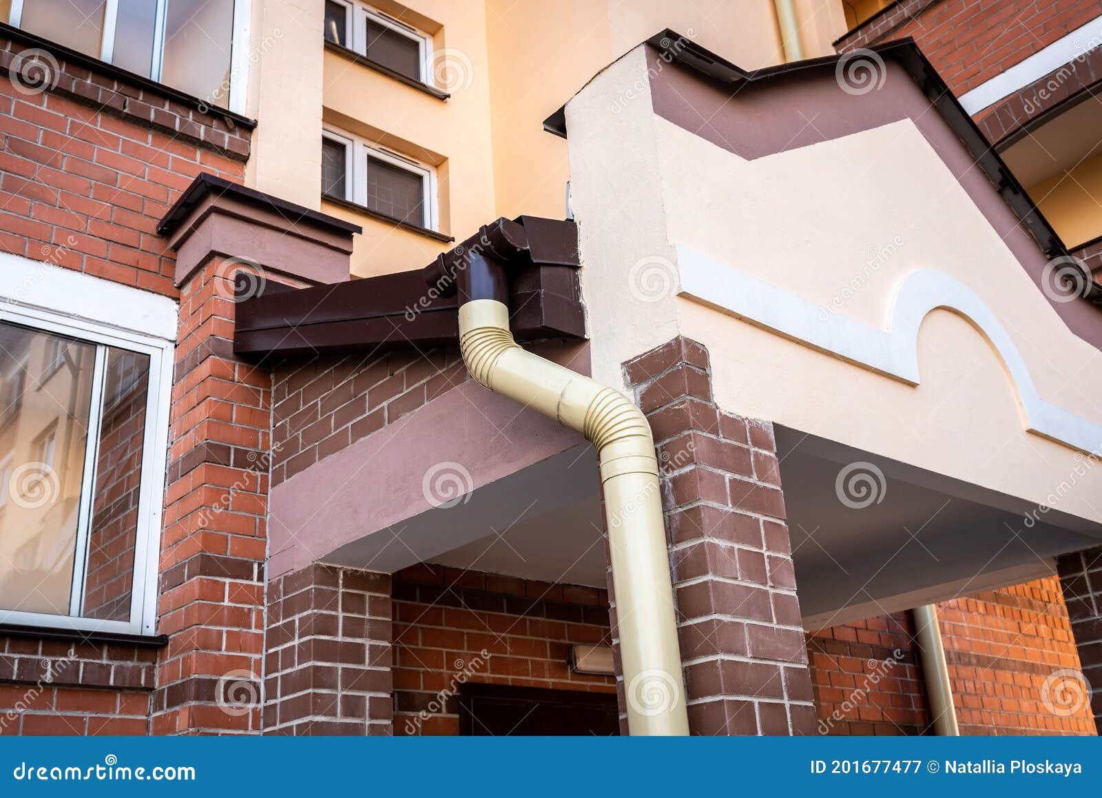 Drain Pipe on the Brown Brick Wall. Downspout Stock Image - Image of ...