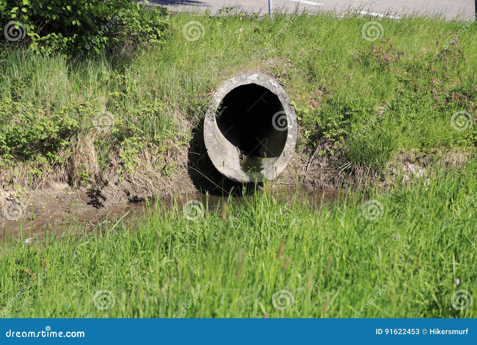 Drain pipe with dirt water stock image. Image of meadow - 91622453