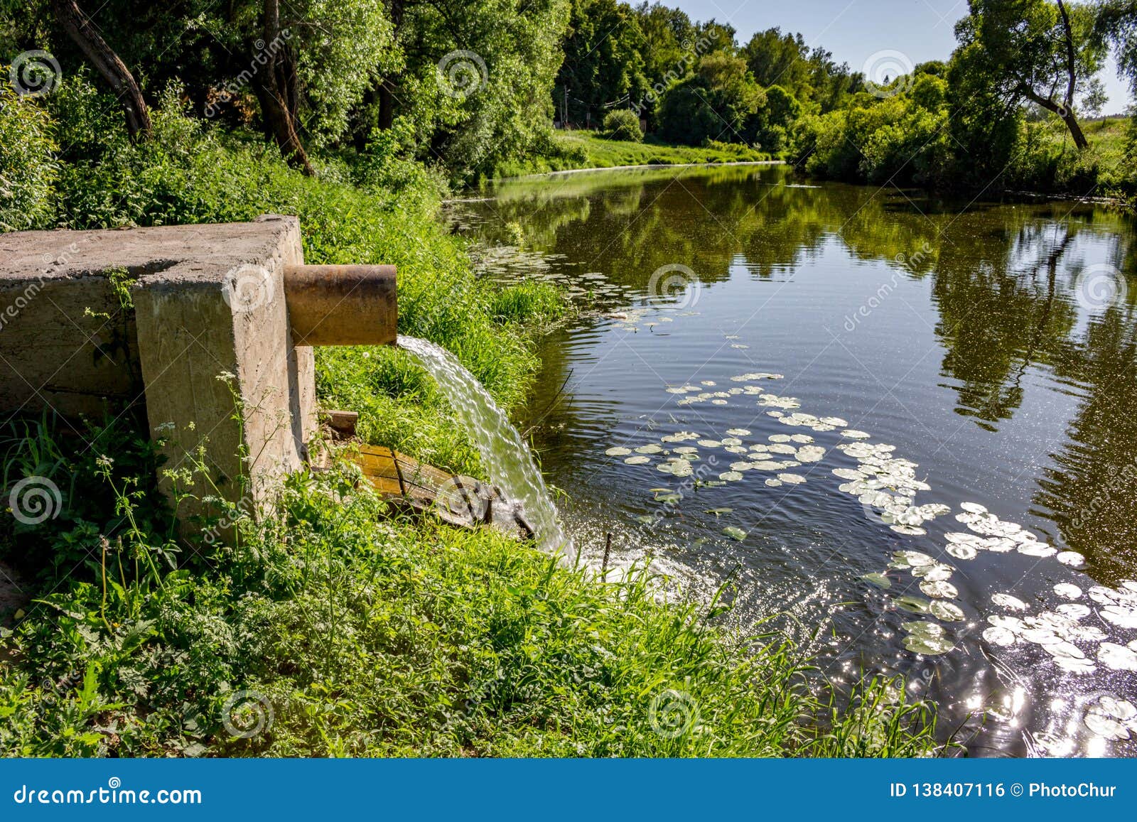 Drain Water from the Pipe into the River Stock Photo - Image of pipe ...