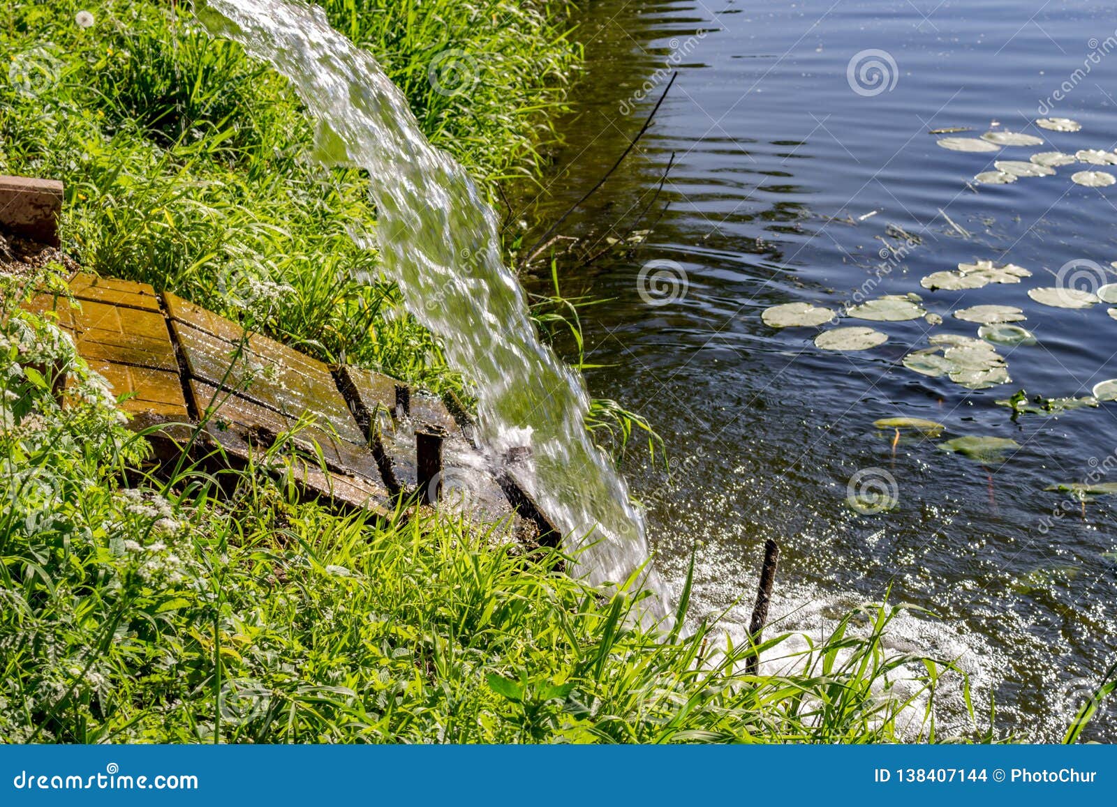 Drain Water from the Pipe into the River Stock Photo - Image of summer ...