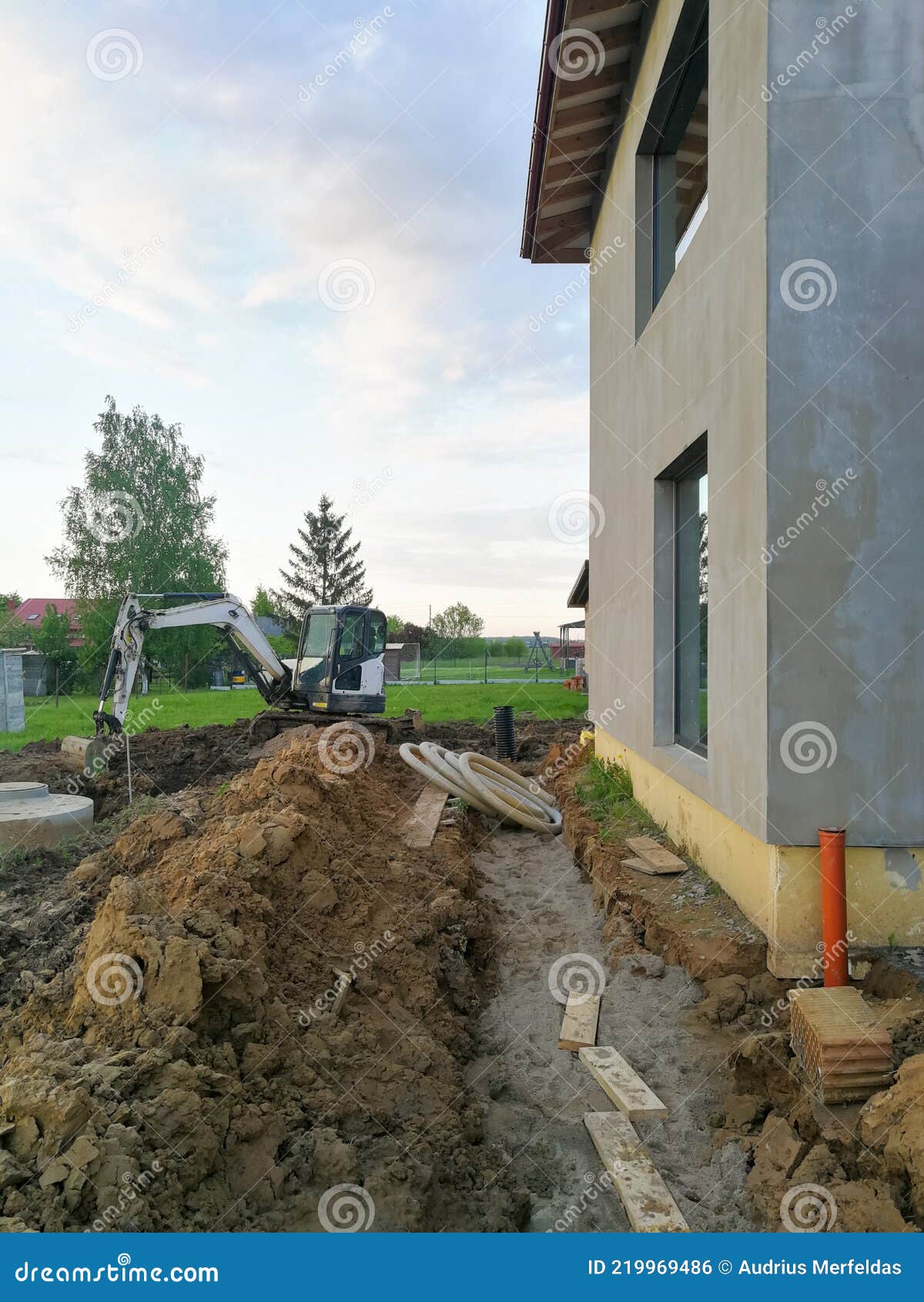 Drainage Ground Work in Progress Stock Photo - Image of scoop, building ...