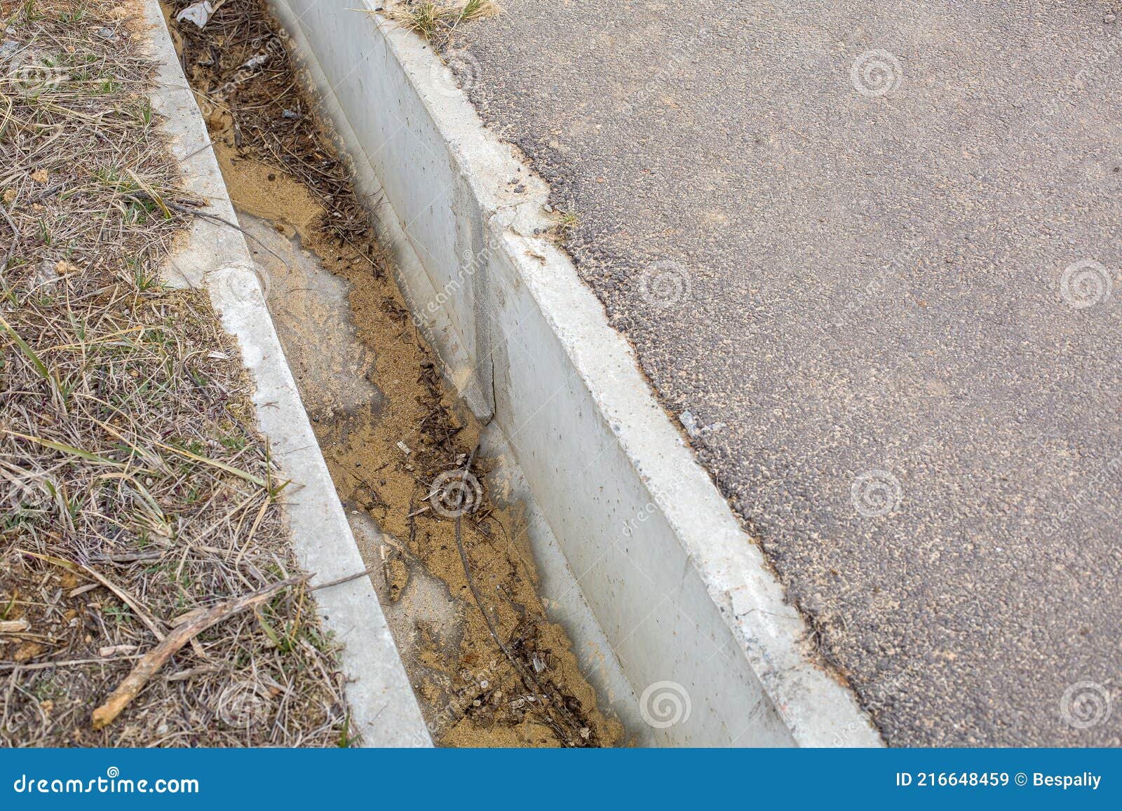Drainage Gutter Made of Concrete on the Side. Stock Image - Image of ...