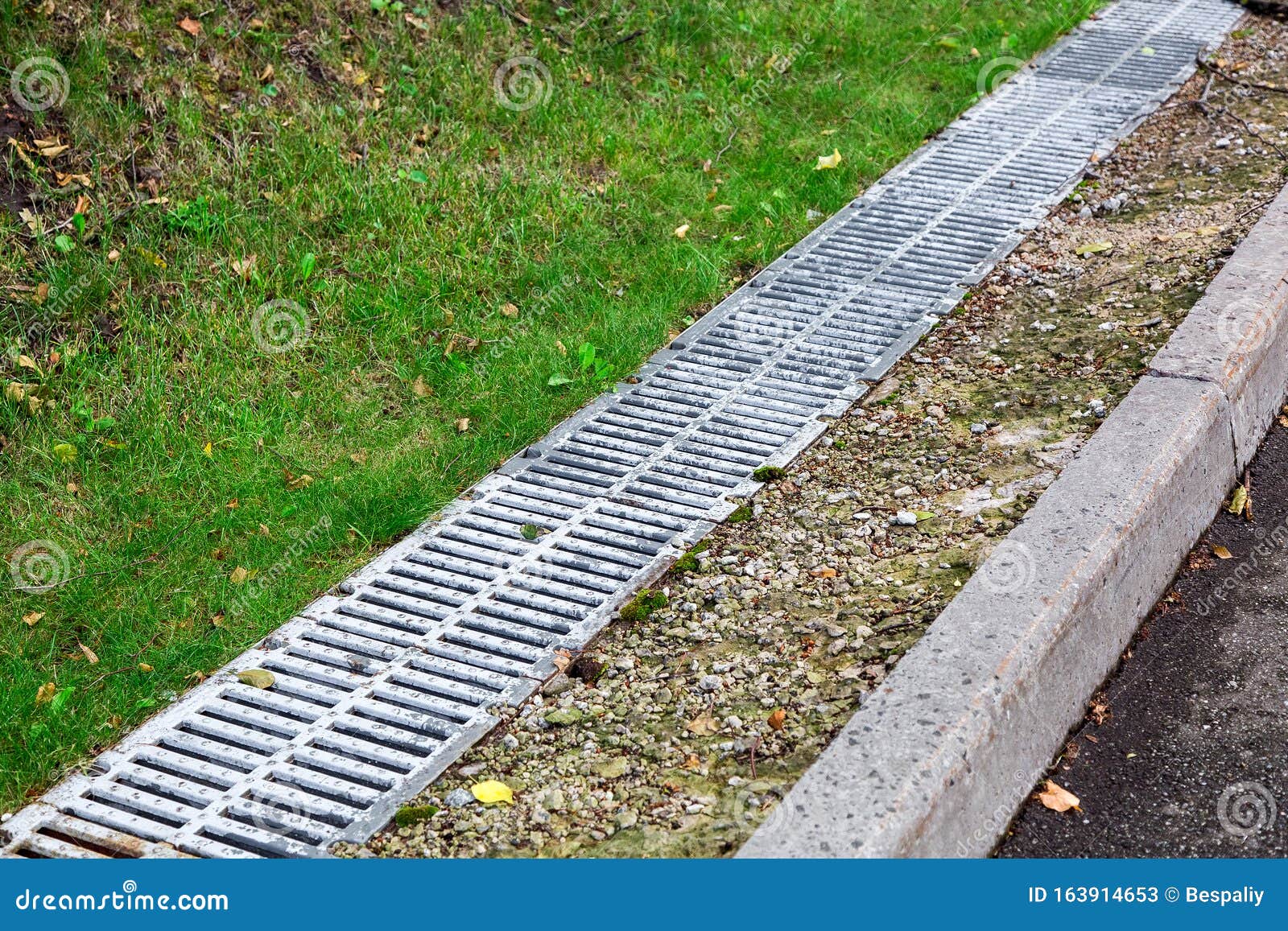 Drainage System on the Side of the Road Behind a Gutter. Stock Image ...