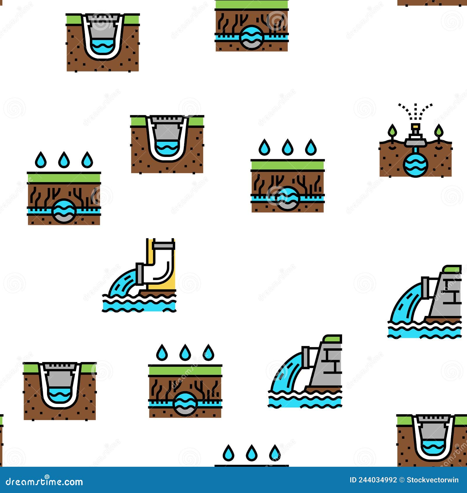 Drainage Water System Vector Seamless Pattern Stock Vector ...