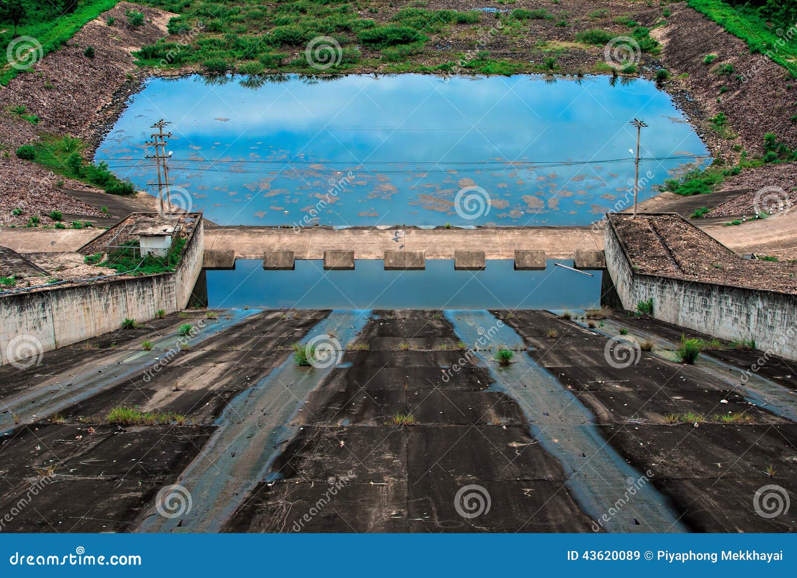 Drained dam stock image. Image of grass, outdoor, green - 43620089