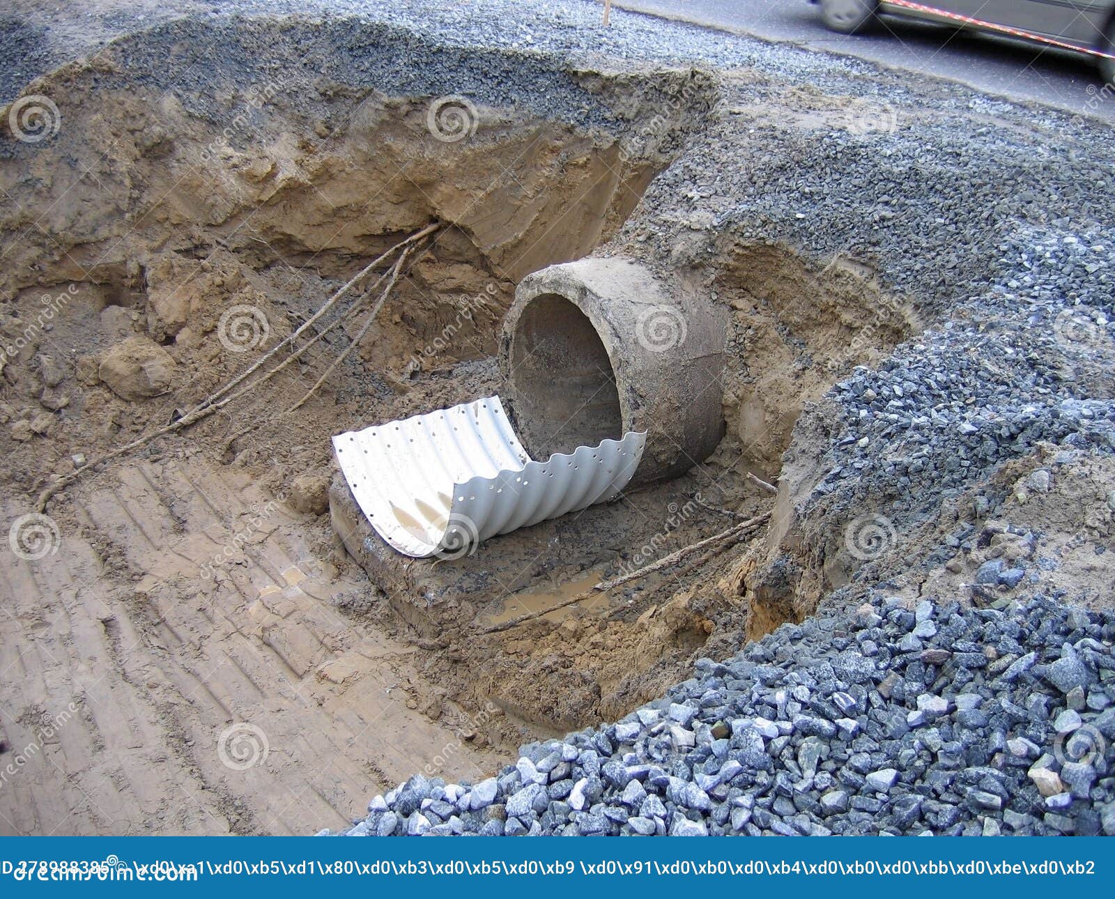 Drain Iron Concrete Pipe Under the Road Stock Image - Image of ...