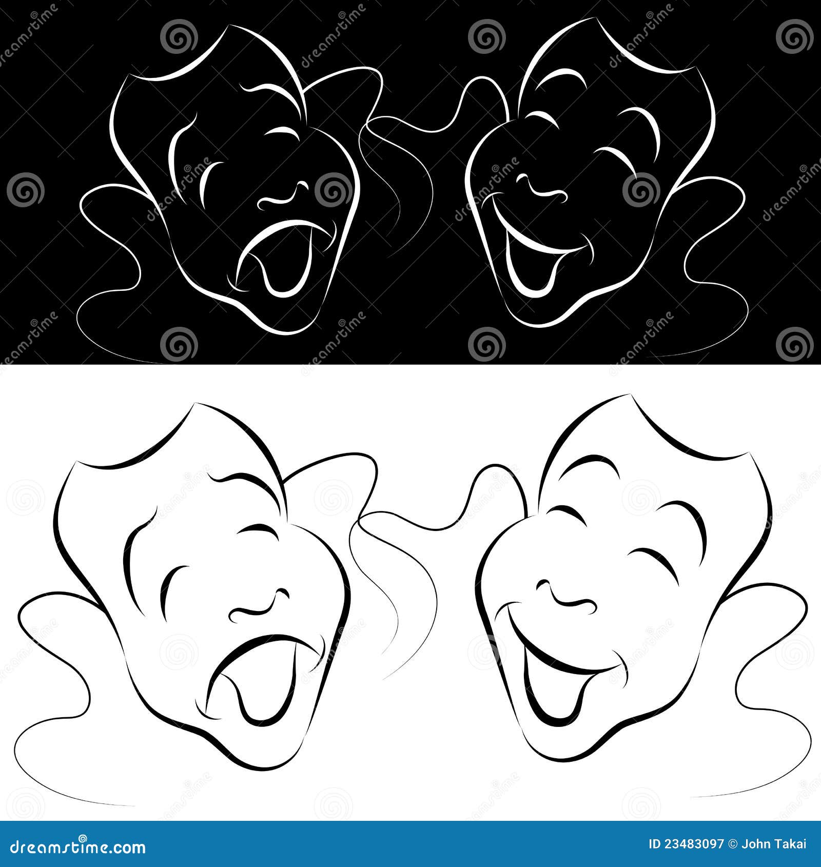 Drama Mask Line Art Set Cartoon Vector | CartoonDealer.com #23483097