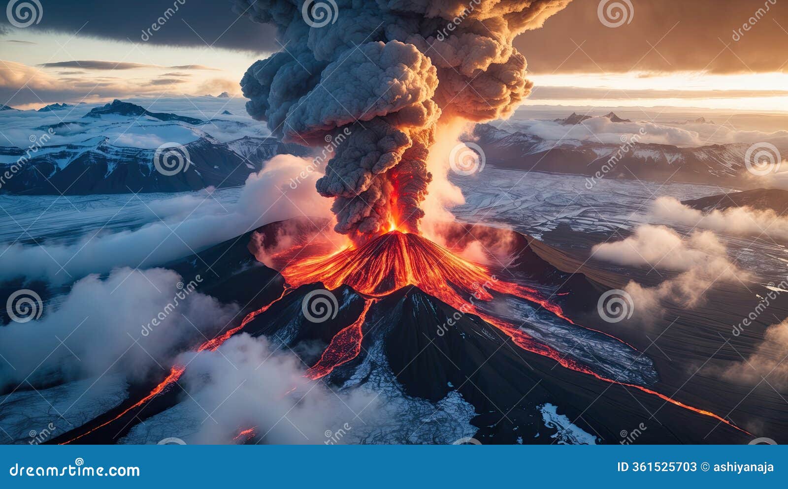 Dramatic Aerial View of a Massive Volcano Eruption Stock Illustration ...