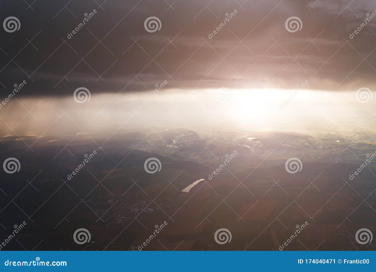 Aerial View of Storm Clouds with Light Ray and Sun Beam Stock Image ...