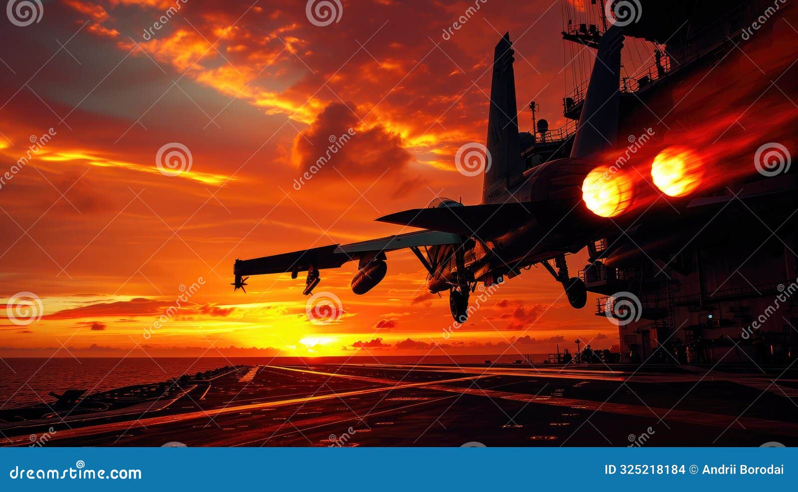 Dramatic Aircraft Carrier Sunset Launch. Stock Illustration ...