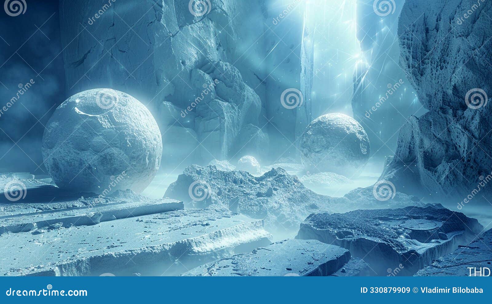 Mysterious Alien Landscape with Glowing Spheres and Rocky Terrain Under ...