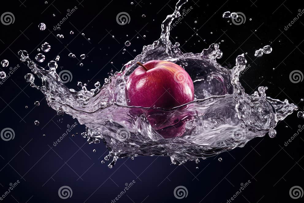 Dramatic Apple Splash: Apple on a Dark Background with Water Splash ...