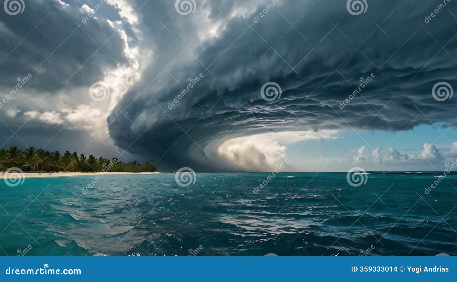 Dramatic Arcus Cloud Over Tropical Ocean Beach Scene Stock Illustration ...