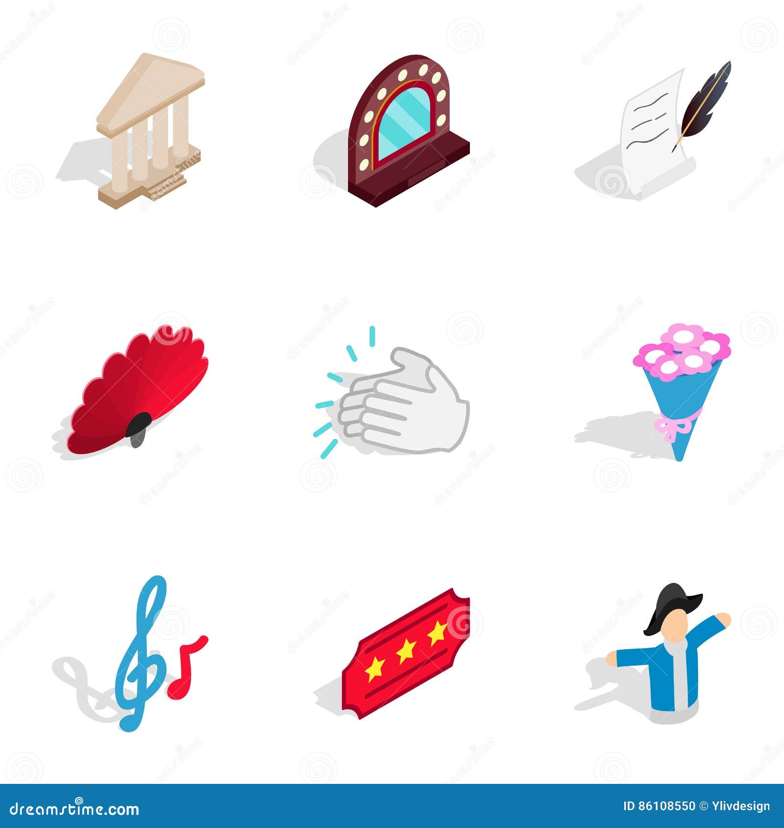 Dramatic Art Icons, Isometric 3d Style Vector Illustration ...