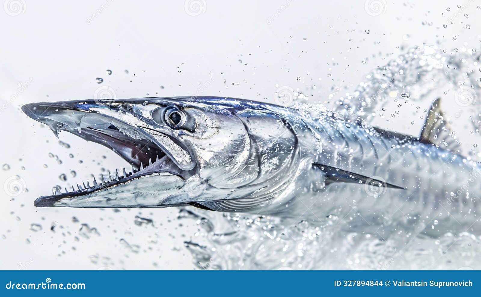 A Dramatic of a Barracuda in Mid-attack, Its Mouth Wide Open Revealing ...