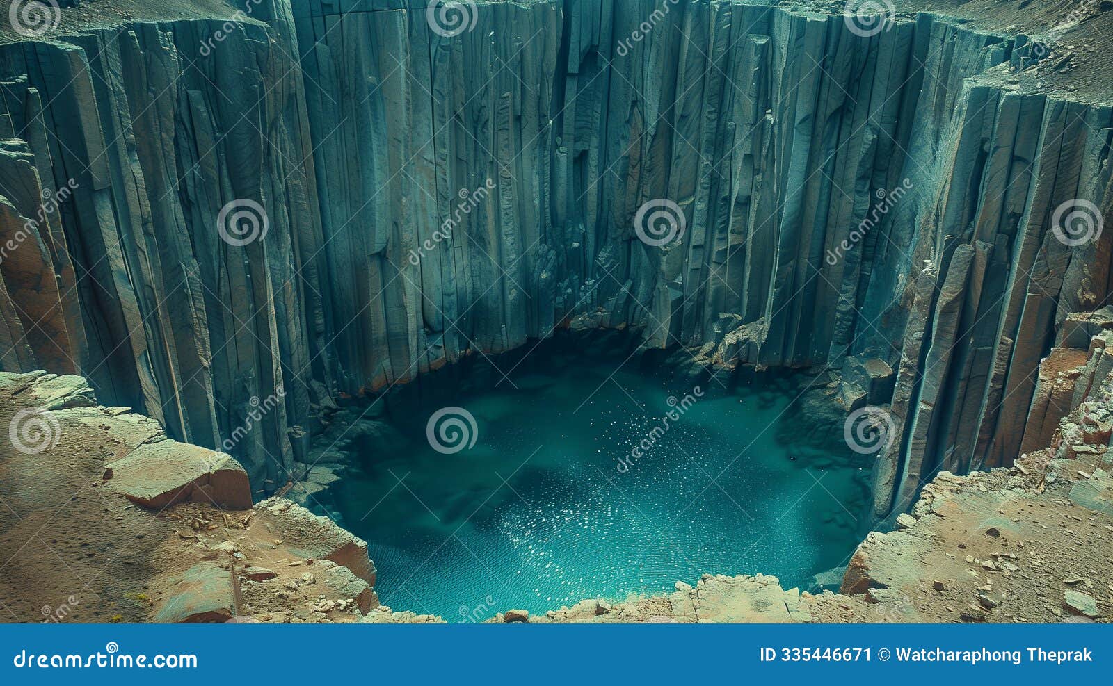 Basalt Column Cliffs Surrounding a Pristine Blue Pool Stock ...