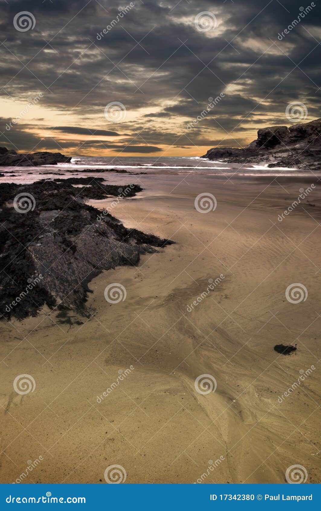 Dramatic Beach Landscape with Rocks Stock Photo - Image of cliffs ...